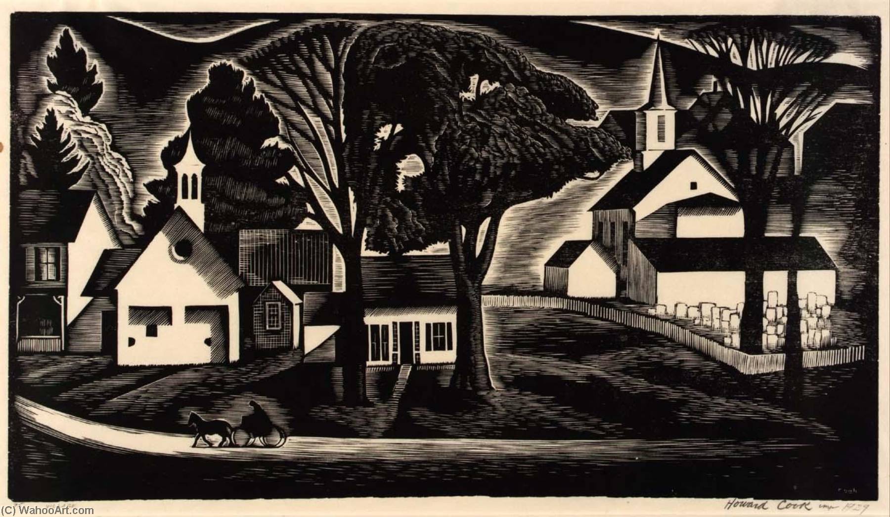 Commander Reproductions D'art Le village, 1928 de Howard Cook (Inspiré ...