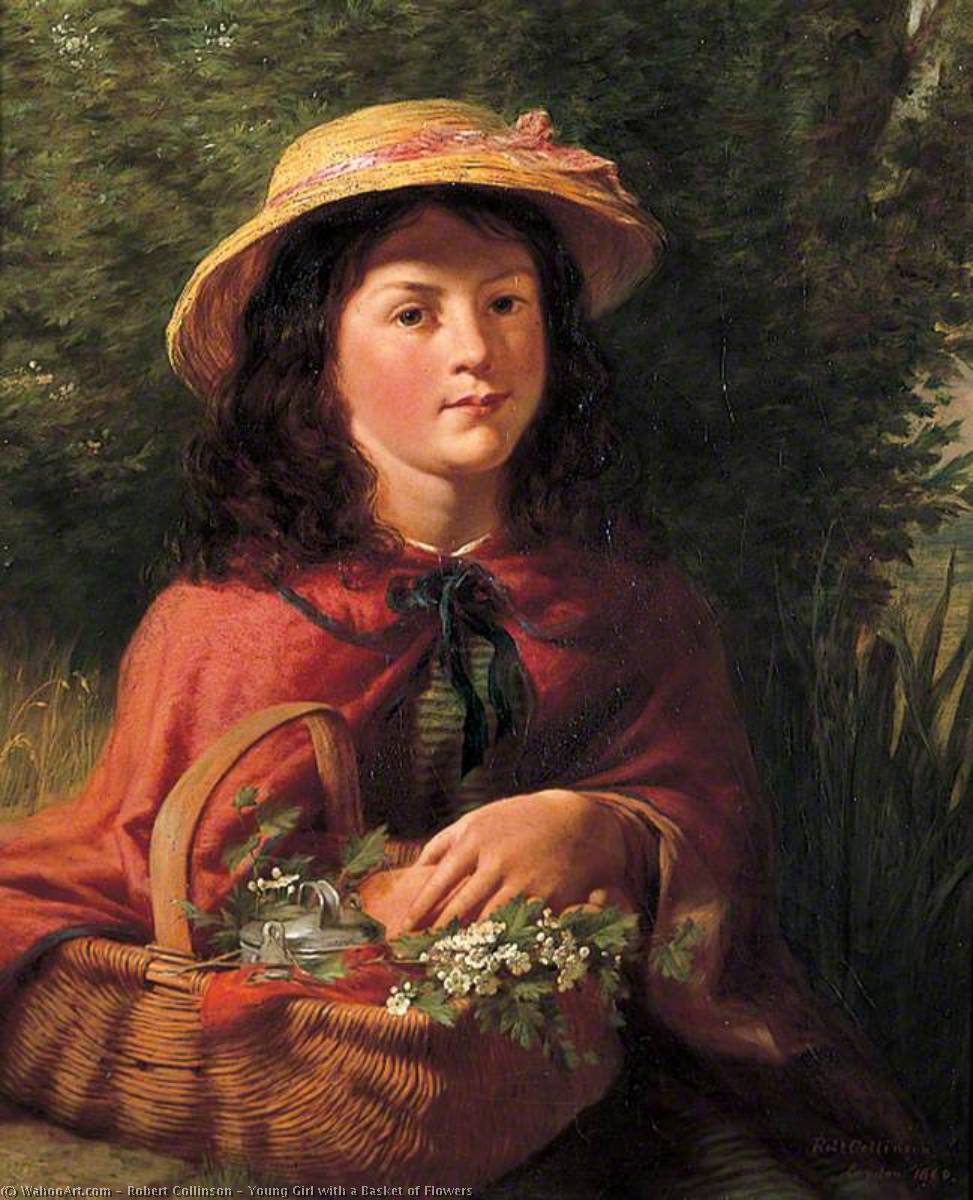Jeune fille avec un panier de fleurs, 1860 de Robert Collinson Robert ...